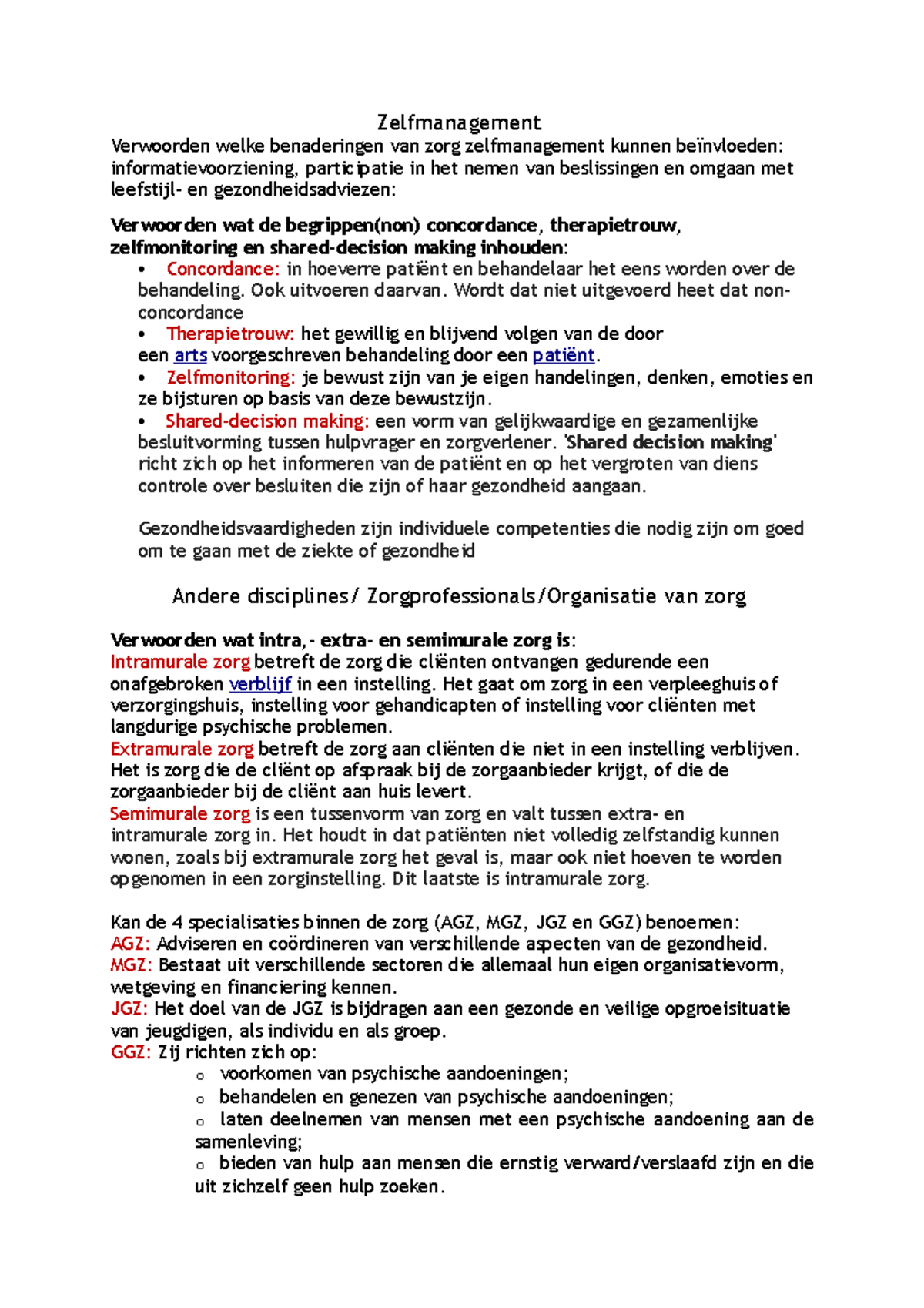 Zelfmanagement week 5 - Zelfmanagement Verwoorden welke benaderingen ...