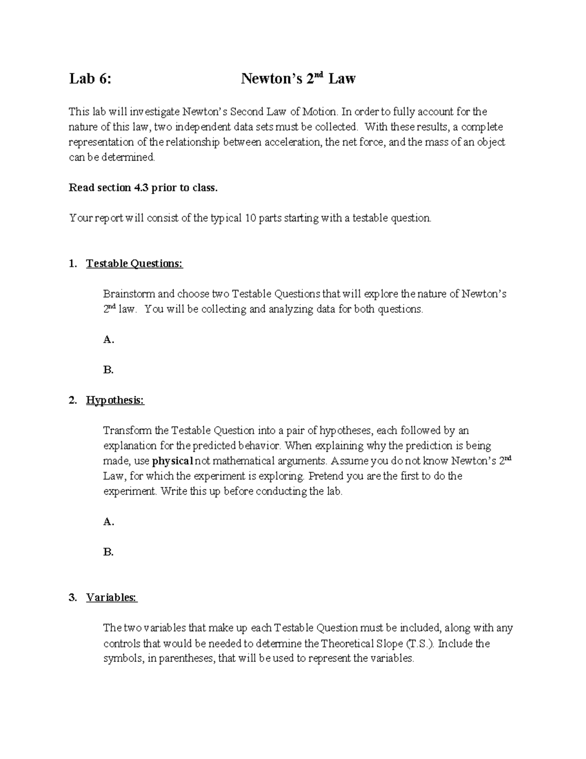 PHY111L Lab 6 Newtons 2nd Law3 - Lab 6: Newton’s 2 nd Law This lab will ...