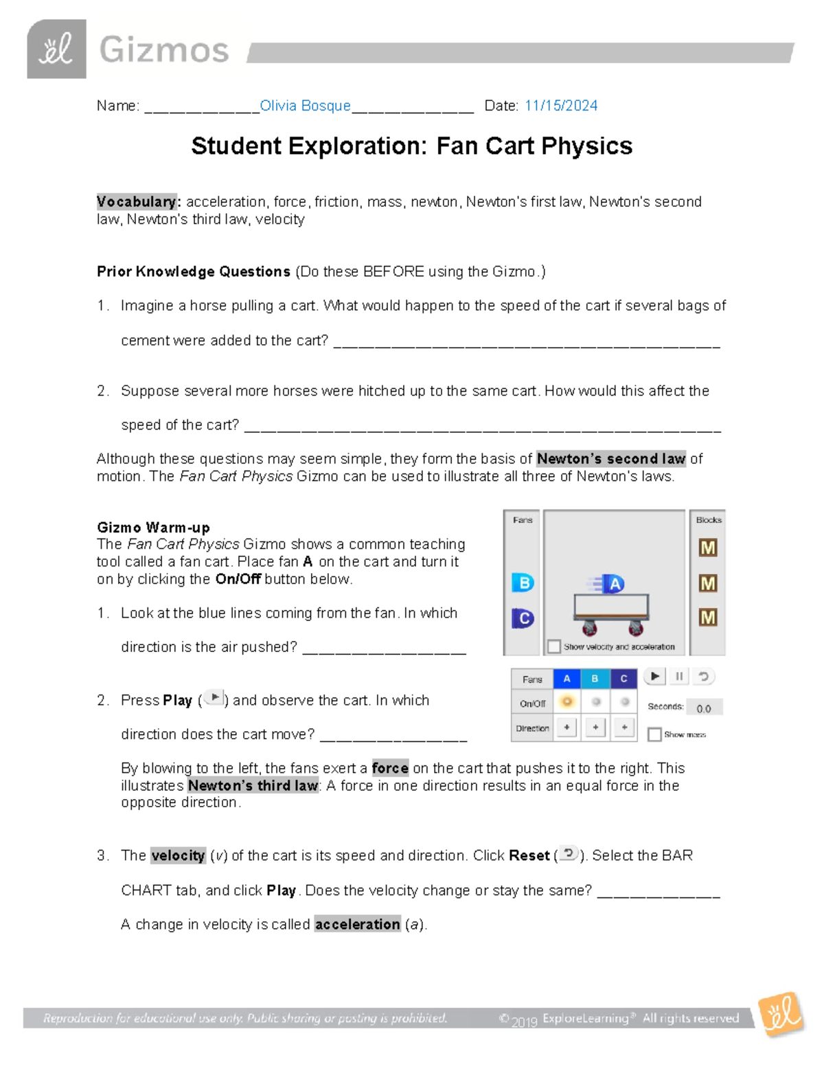 Fan Cart Physics SE - Name: Olivia Bosque_ Date: 11/15/ Student ...