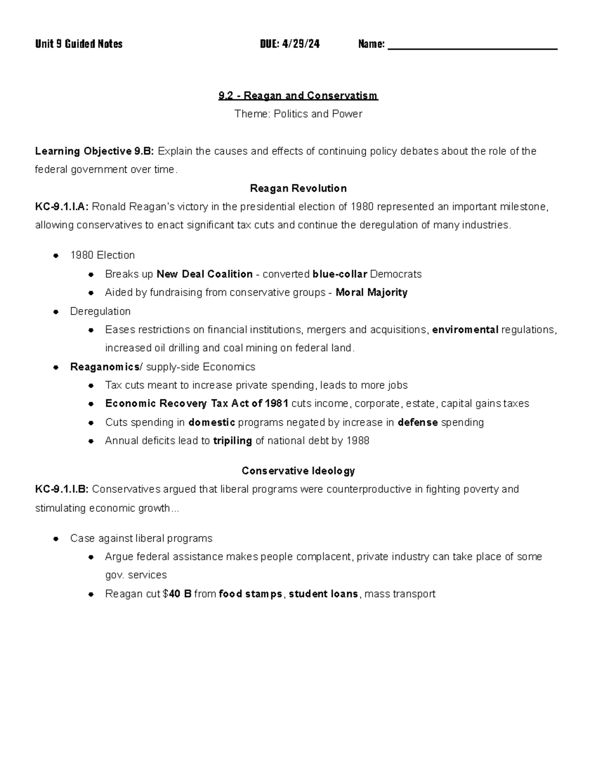 Unit 9 Guided Notes - Unit 9 Guided Notes DUE: 4/29/24 Name: - Studocu