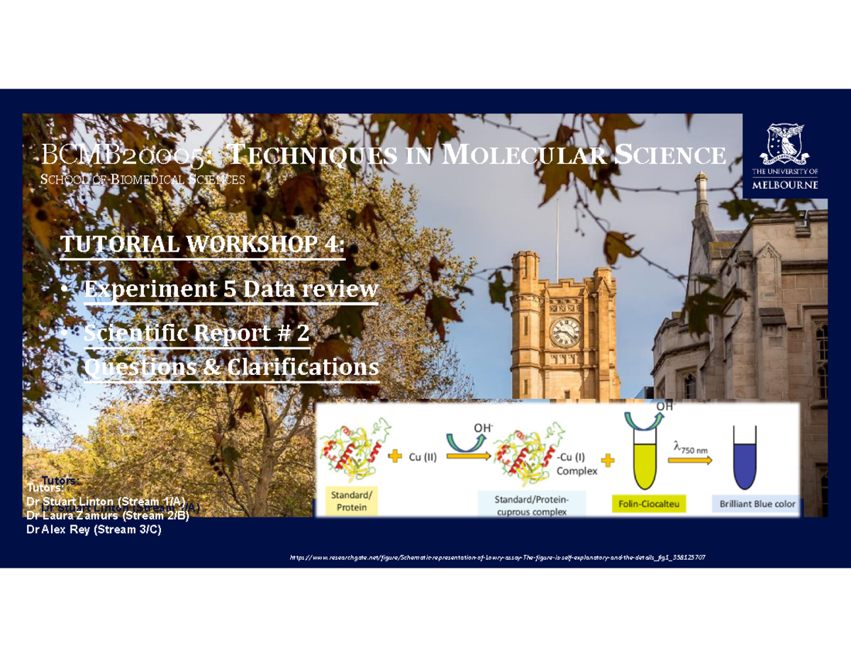 Tutorial 4 Student Notes - BCMB20005: T ECHNIQUES IN M OLECULAR S ...