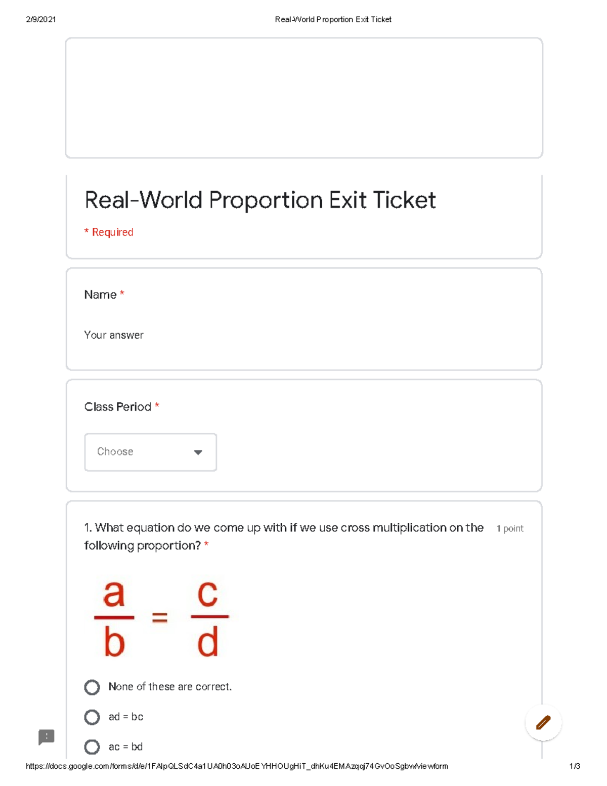 Real-World Proportion Exit Ticket - - Studocu