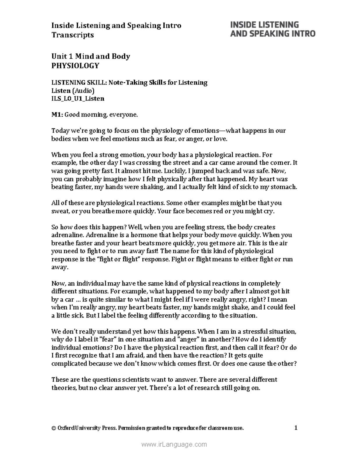 Inside Listening and Speaking L0 Transcripts - Transcripts © Oxford ...