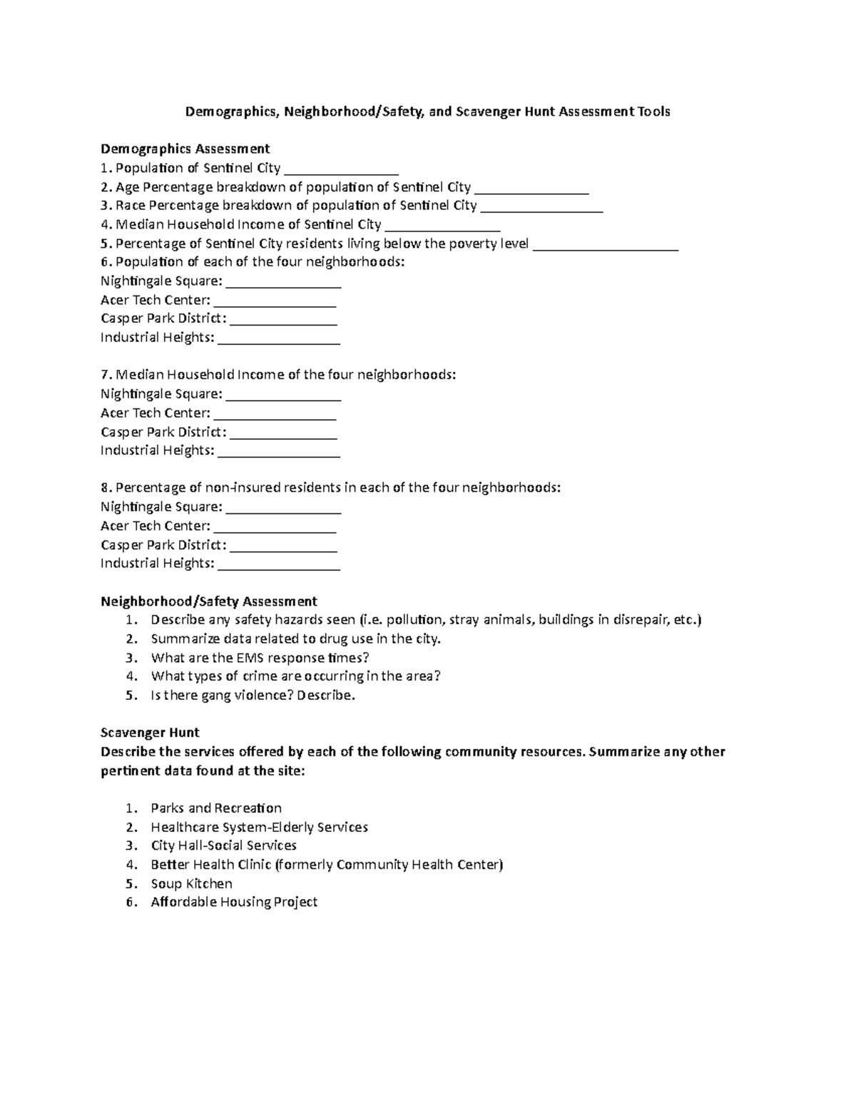 Demograhics Neighborhood Safety Scavenger Hunt - Describe any safety ...