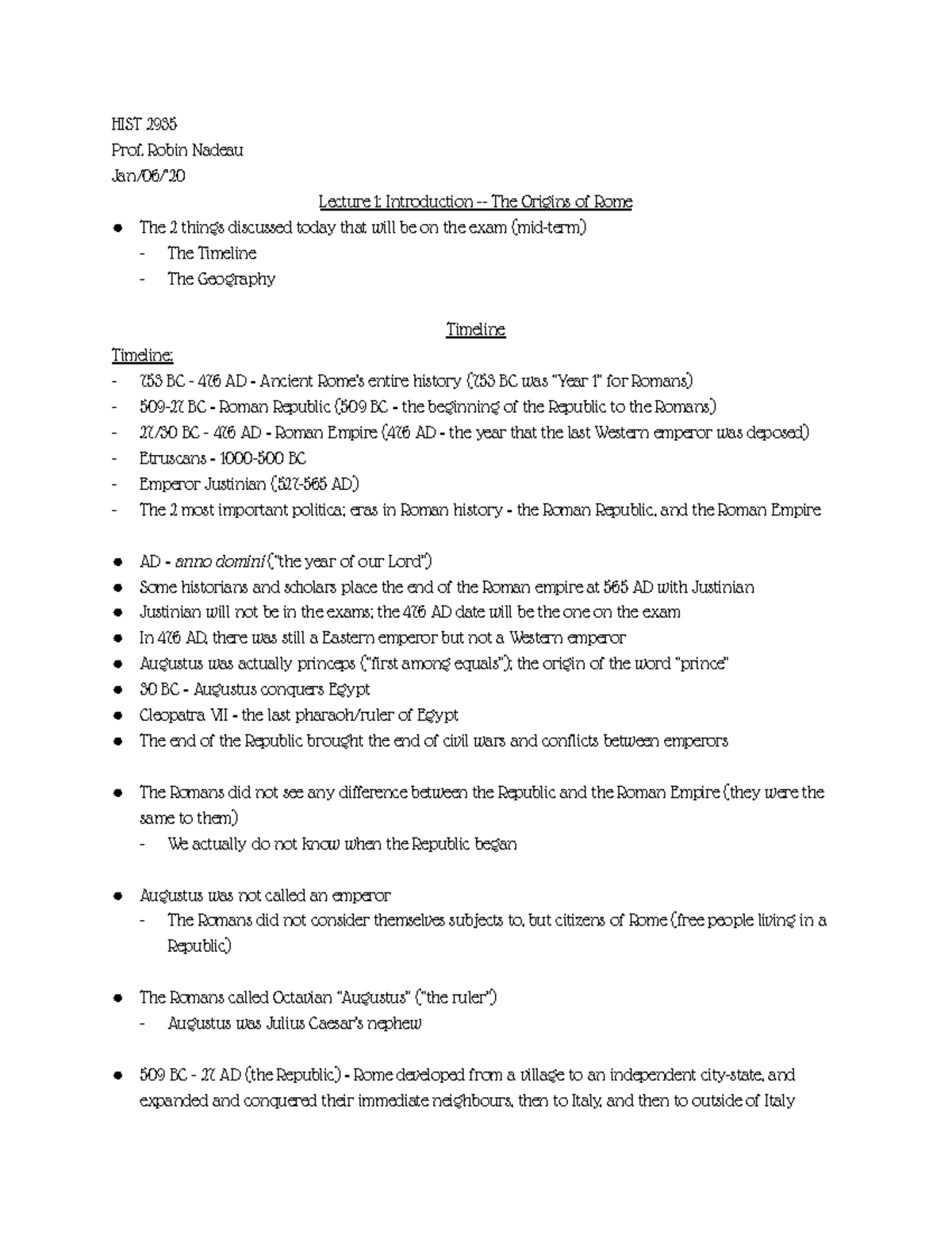 HIST 2935 lecture 1 - Winter 2020 Professor Robin Nadeau - HIST 2935 ...