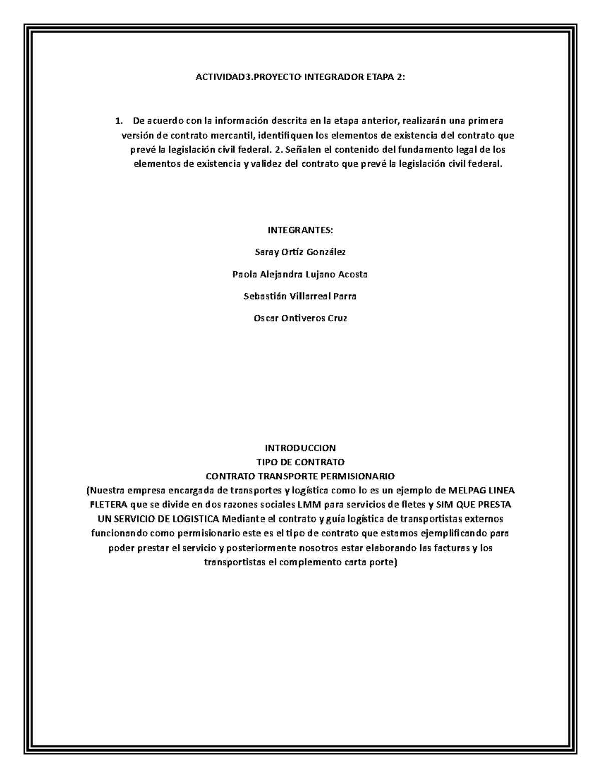 Actividad 3 - PROYECTO INTEGRADOR ETAPA 3 DERECHO MERCANTIL - ACTIVIDAD3 INTEGRADOR ETAPA 2: De ...