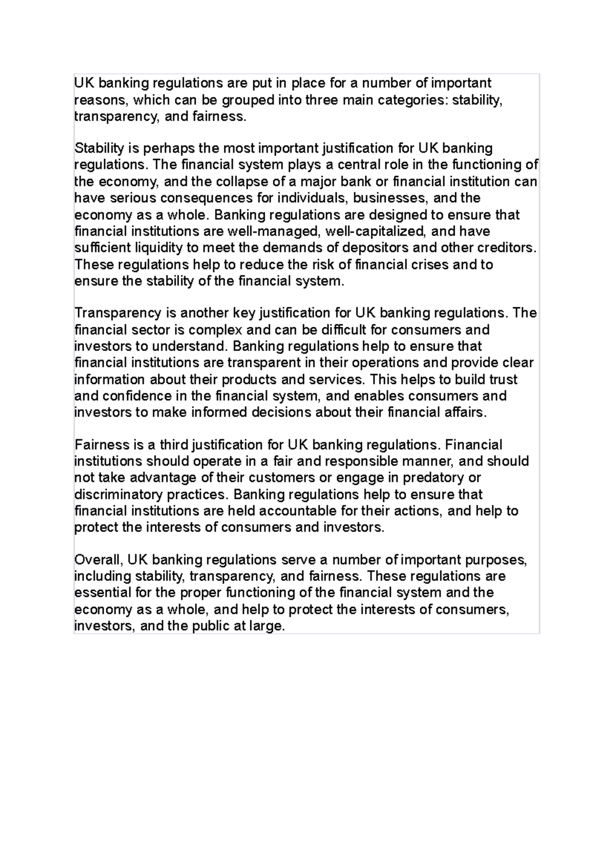 The justification of UK banking regulations essay - UK banking ...