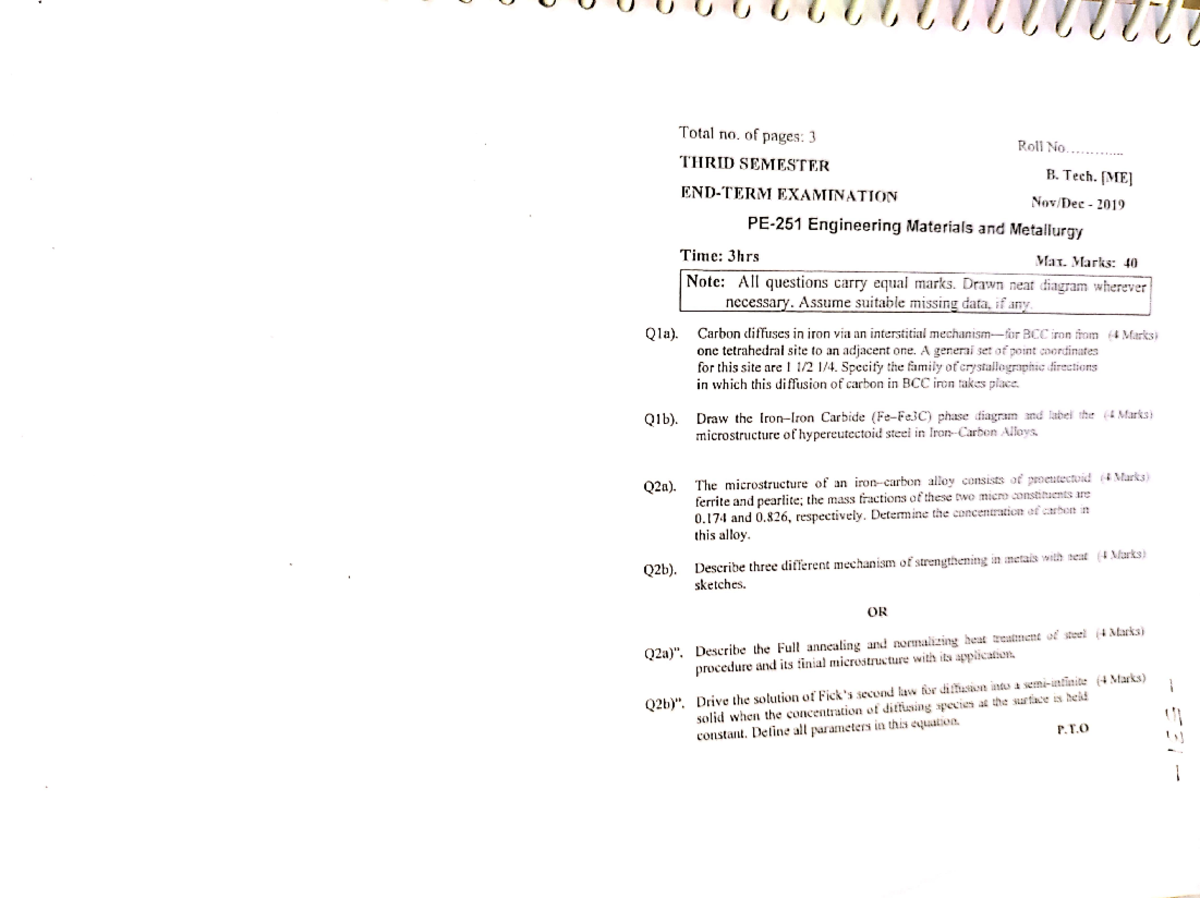 EMM(ME) END TERM 2019 - Question on EMM - Engineering Analysis and ...
