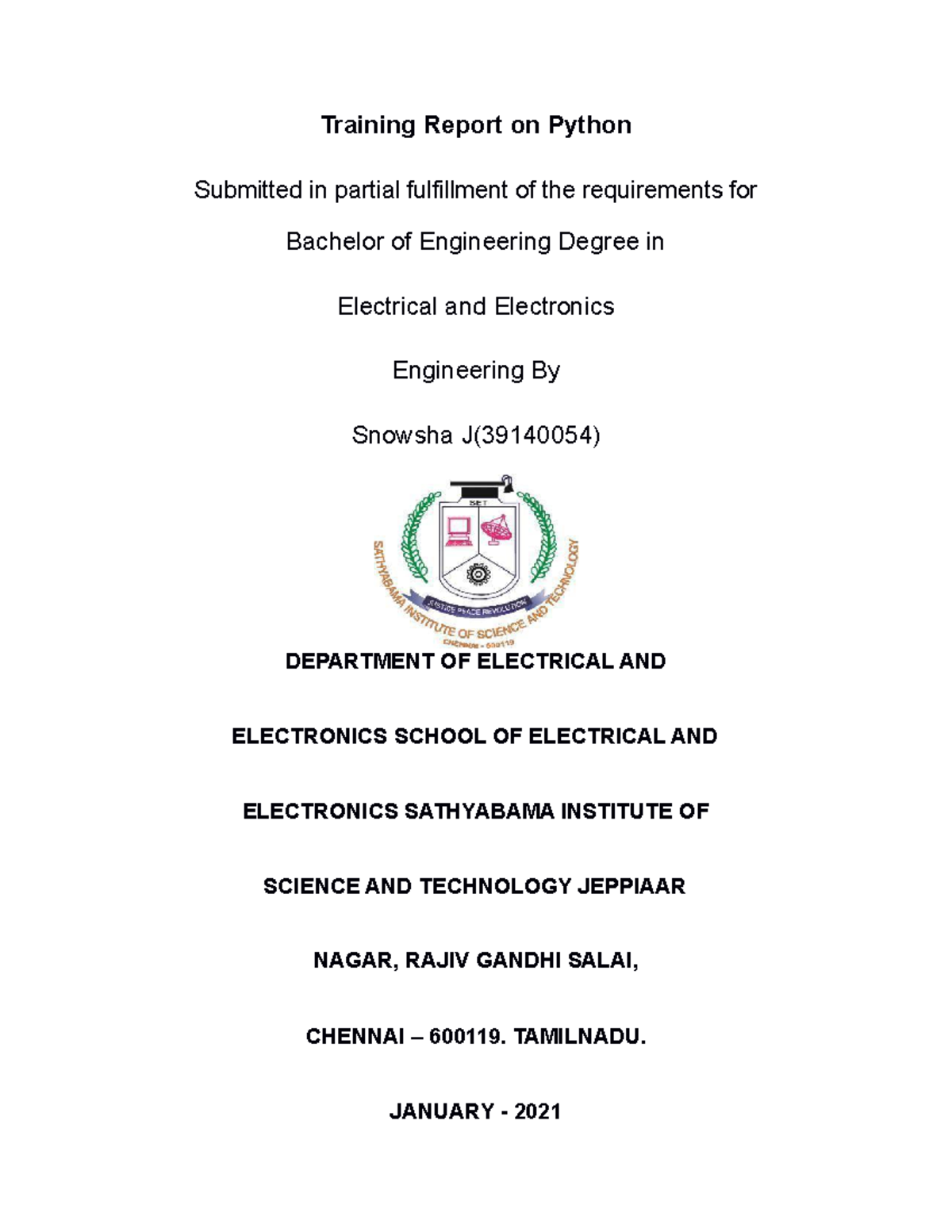 1923-b - Other - Training Report on Python Submitted in partial fulfillment of the requirements ...