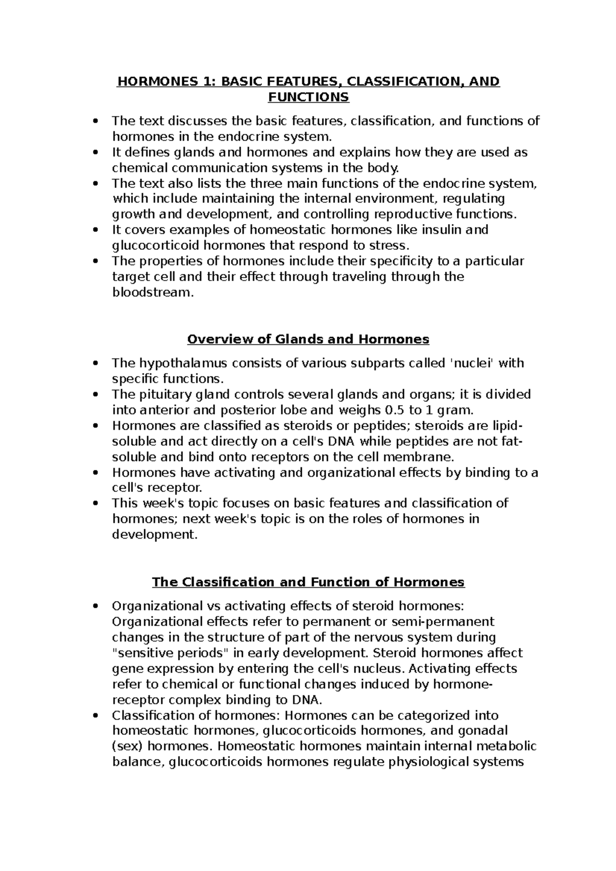 Hormones 1 - HORMONES 1: BASIC FEATURES, CLASSIFICATION, AND FUNCTIONS ...