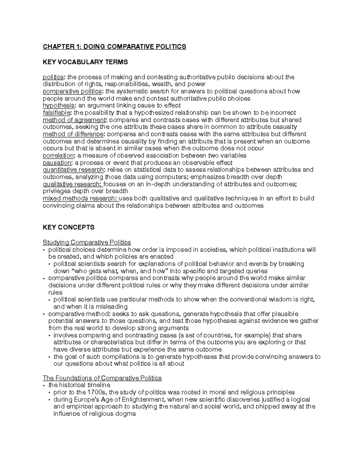 POLI SCI 50 Chapter 1 - CHAPTER 1: DOING COMPARATIVE POLITICS KEY ...