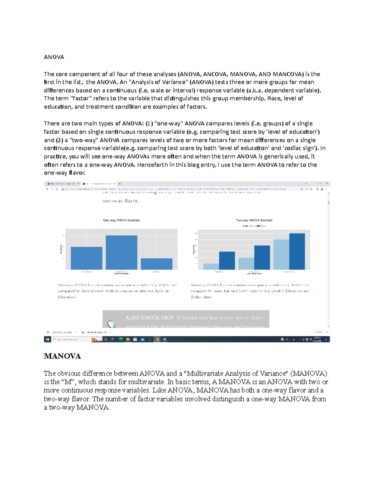 Techniques OF DATA Analysis - ANOVA The core component of all four of ...