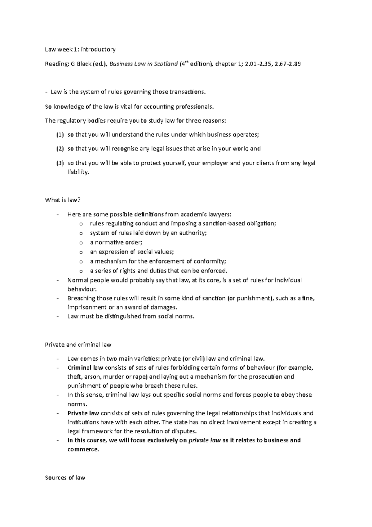 Lecture 1 - intro to business law - Law week 1: introductory Reading: G ...