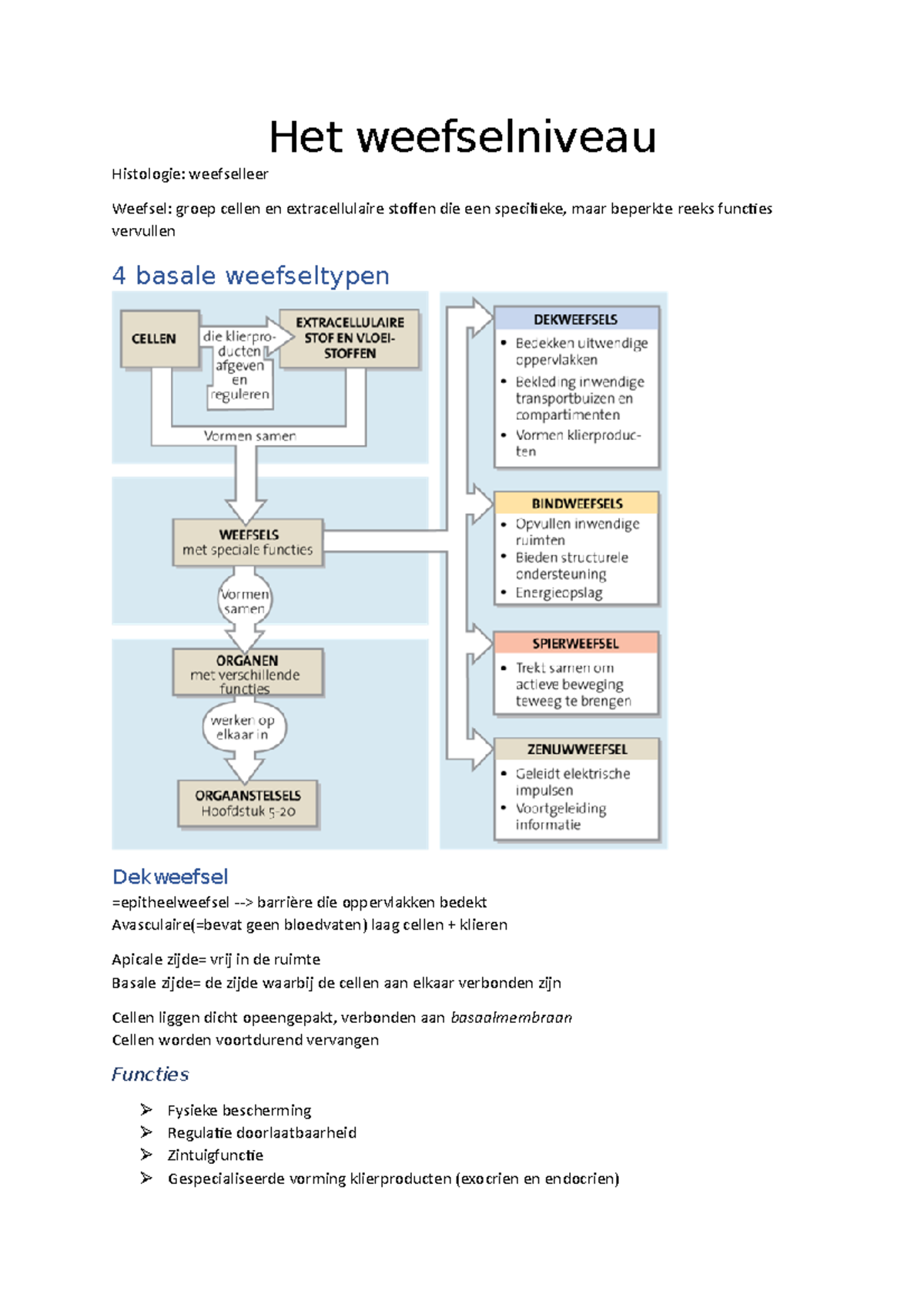 Algemene biologie (Griet) weefsels - Het weefselniveau Histologie ...