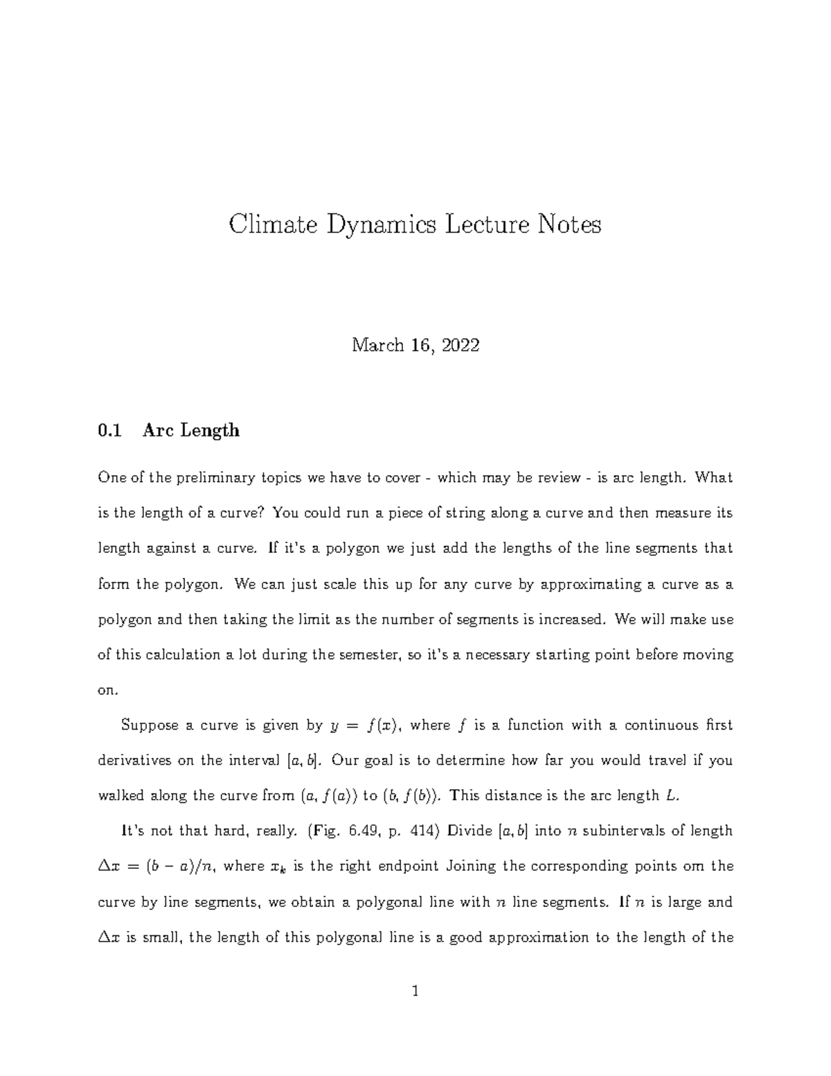 Vector Calc Notes - Climate Dynamics Lecture Notes March 16, 2022 0 Arc ...