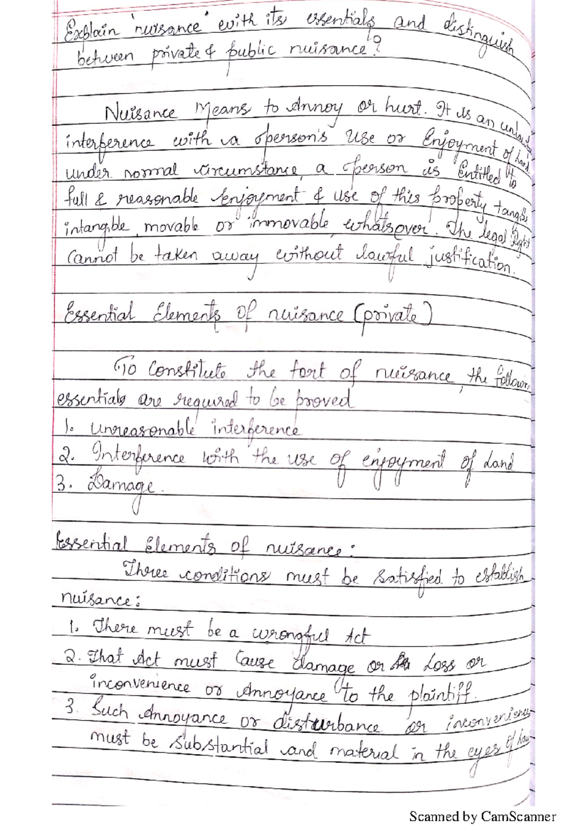 Nuisance - This is Handwritten Notes as per KSLU Syllabus - Indian ...