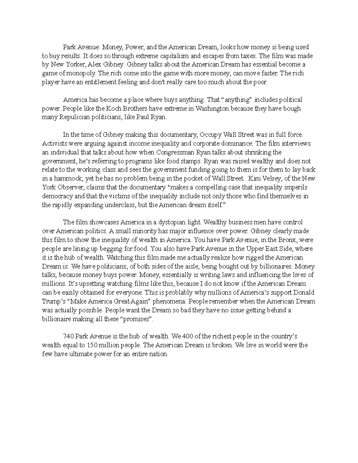 Park Avenue: Money Power and the American Dream - A Film on Wealth ...