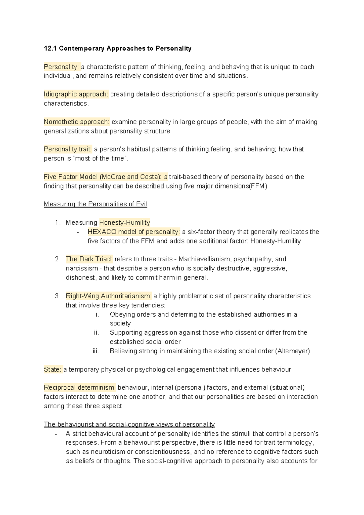 CH 12 Personality - 12 Contemporary Approaches to Personality ...