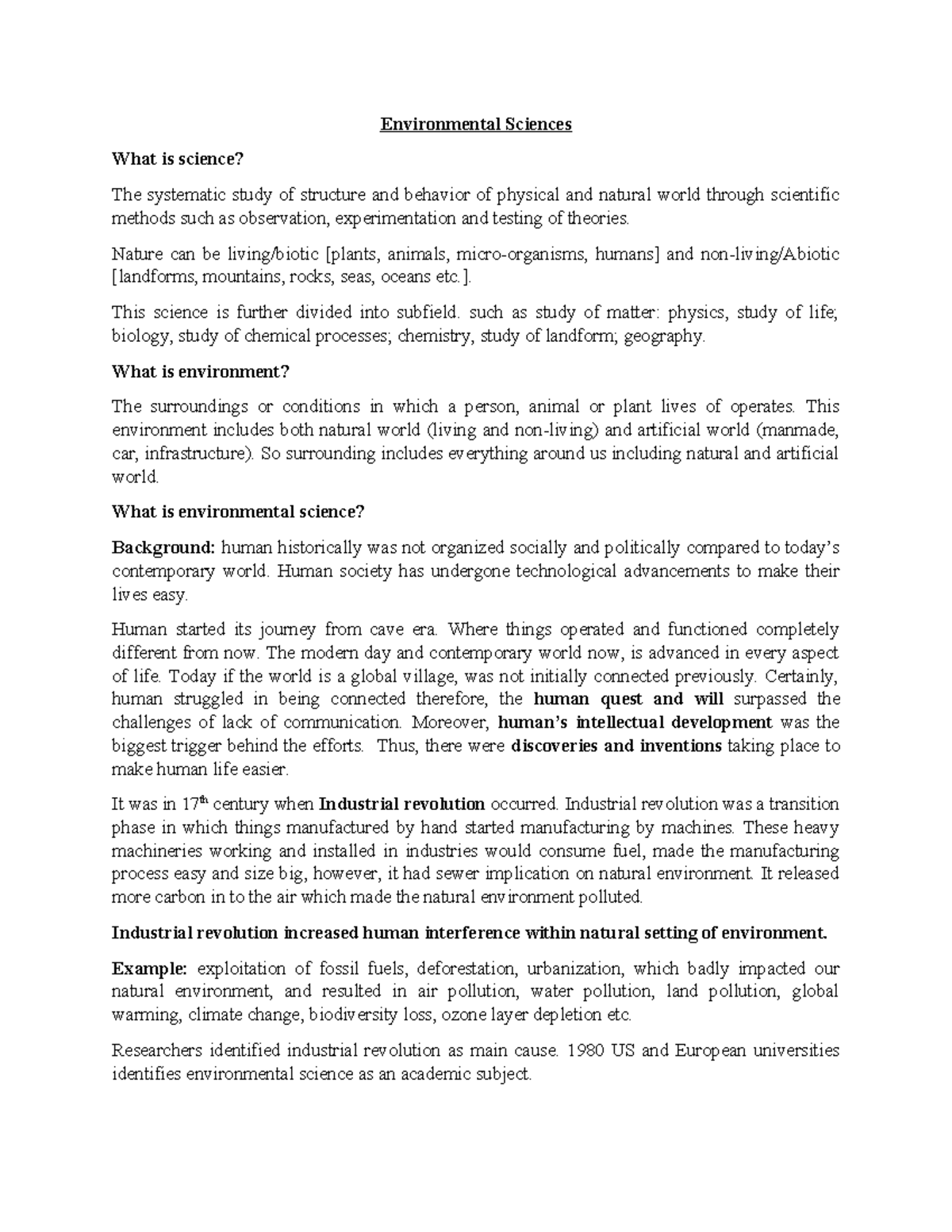 Lecture 1 - ooverview of enviournmental Sciences - Environmental ...