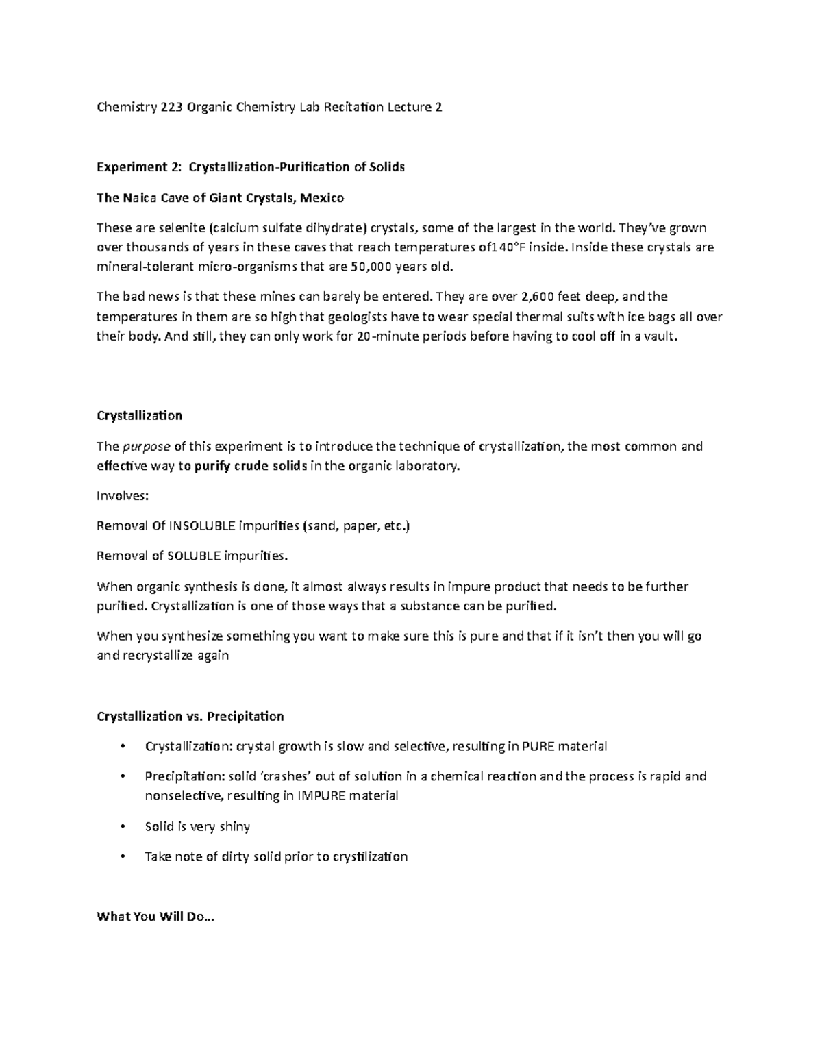 Chemistry 223 Organic Chemistry Lab Recitation Lecture 2 - They’ve ...
