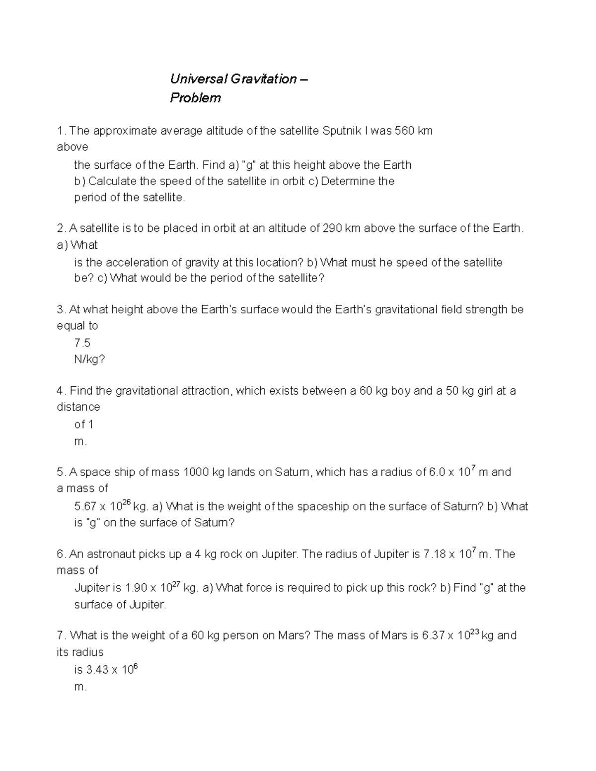2019-11-18 - Homework - Universal Gravitation - Universal Gravitation ...