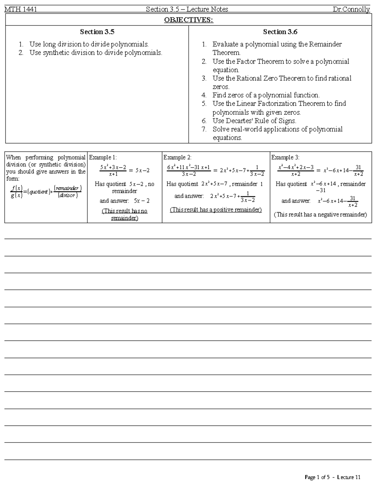 Section 3 - Professor Connolly - OBJECTIVES: Section 3. Use long ...