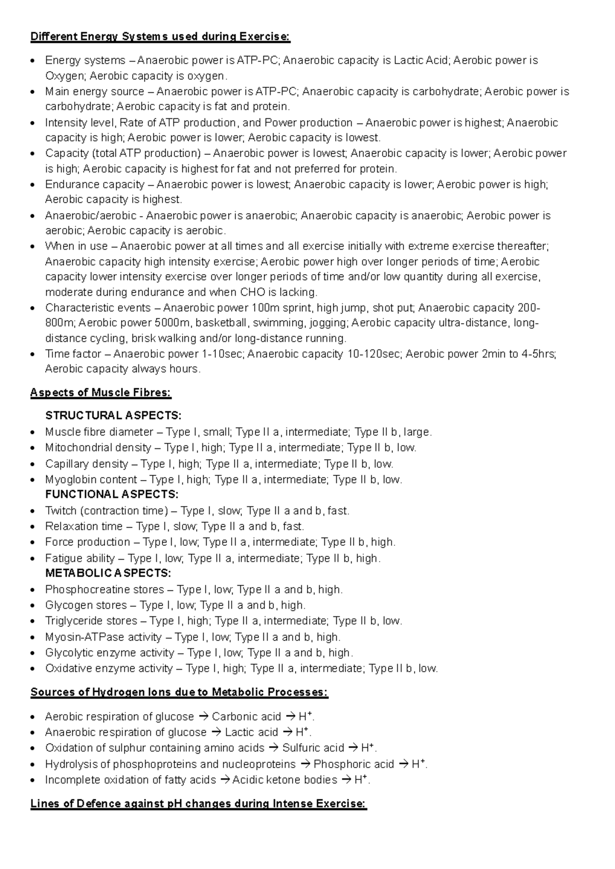 FLG331 TEST2 Notes - Different Energy Systems used during Exercise ...