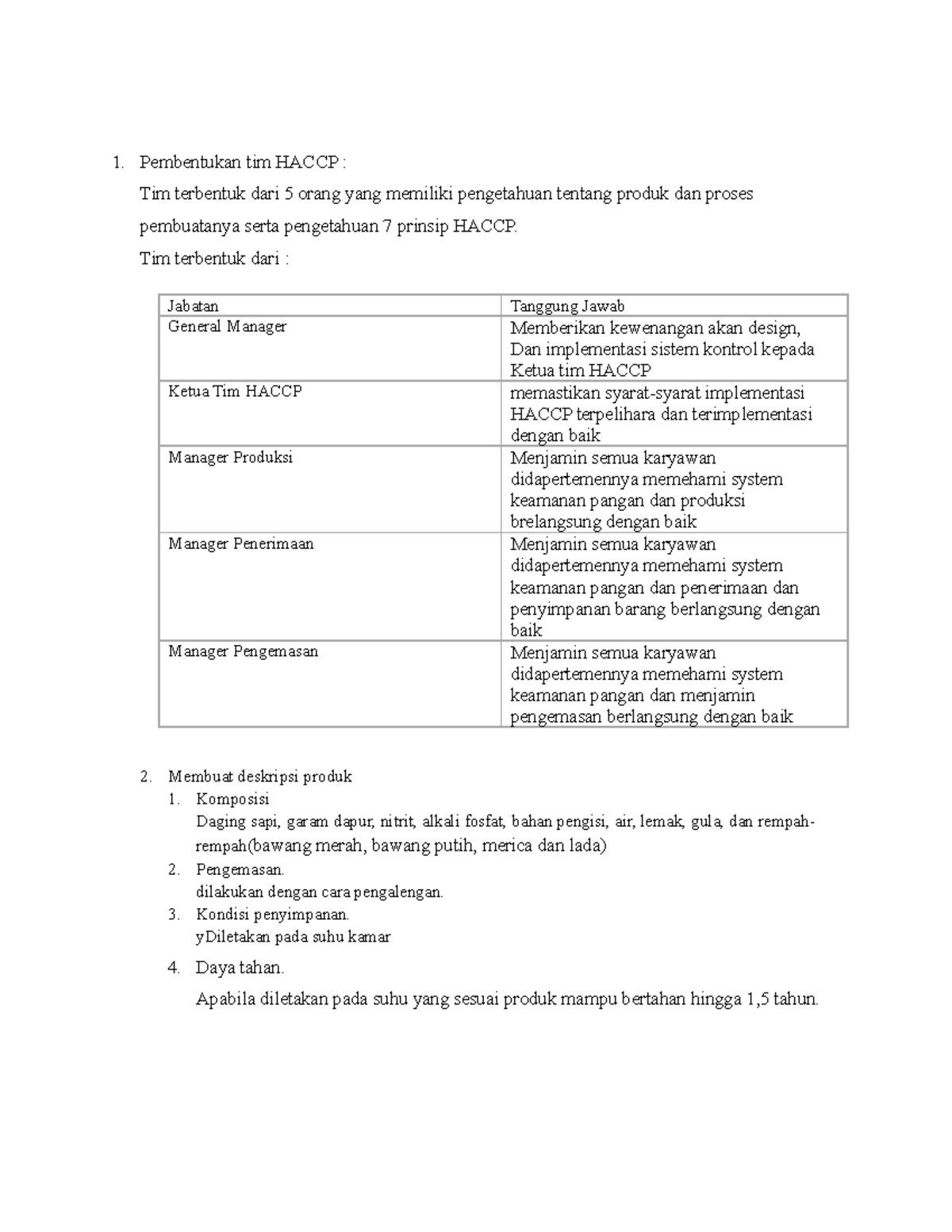 121452823 Haccp Kornet docx - Pembentukan tim HACCP : Tim terbentuk dari 5 orang yang memiliki ...
