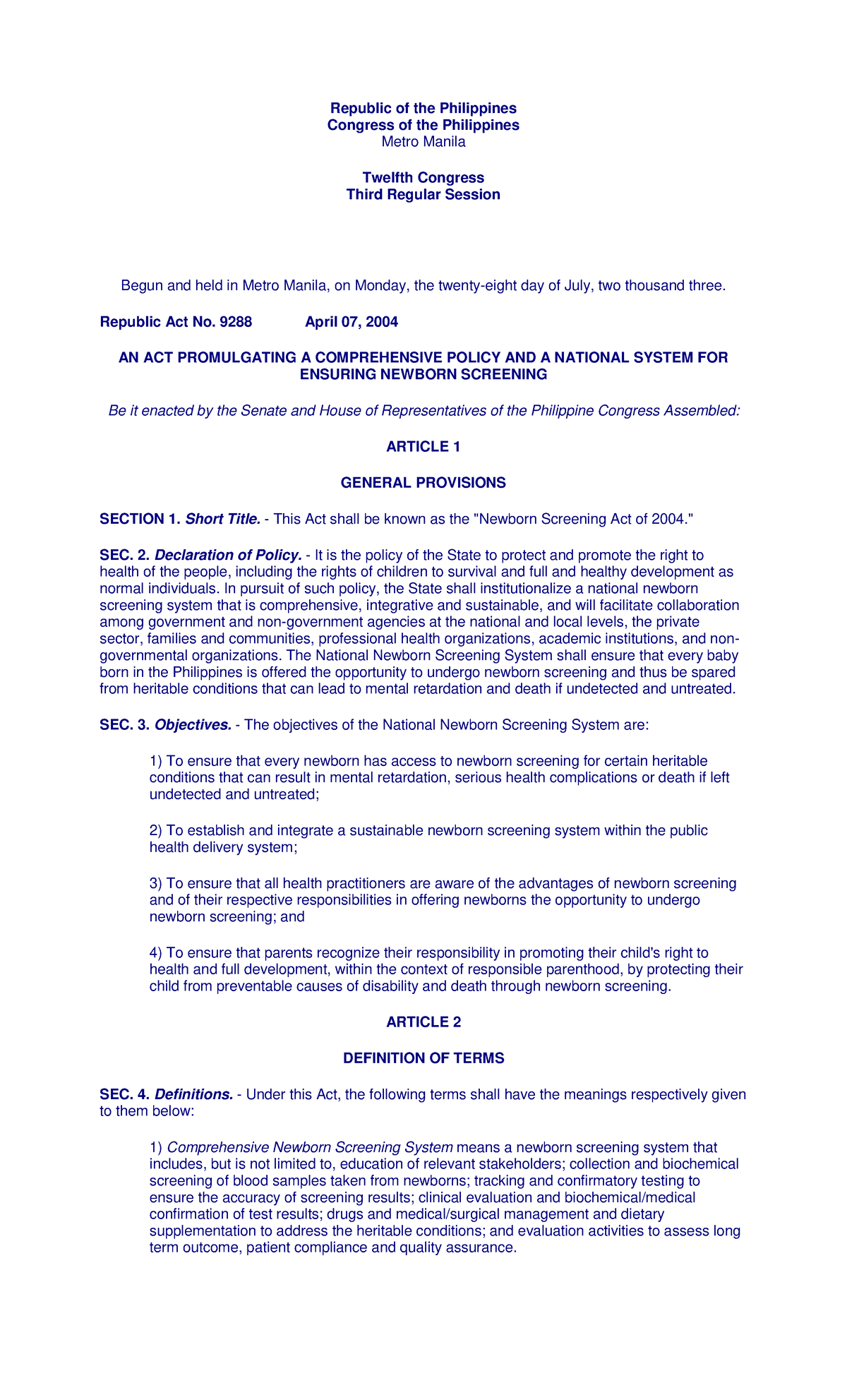 1 Newborn Screening RA 9288 MLTBE NOTES - Republic of the Philippines ...