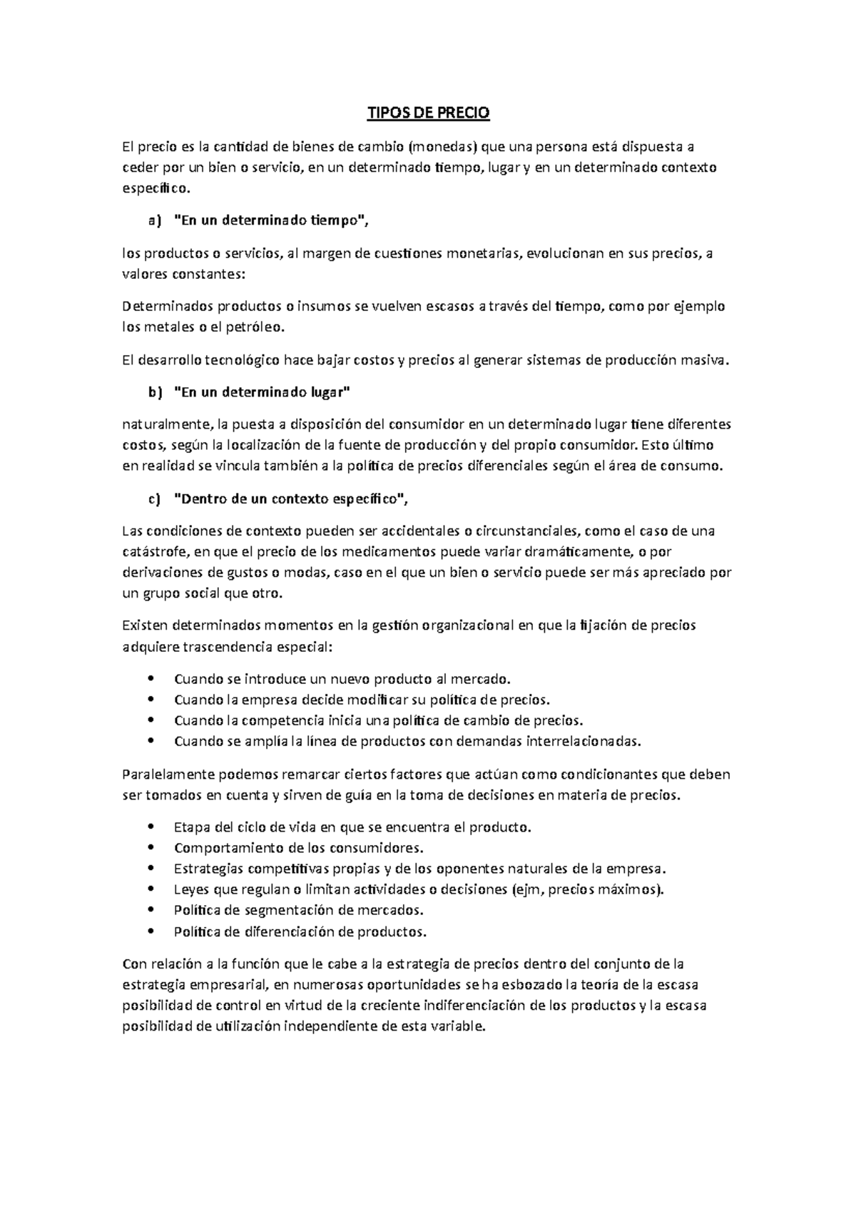 Tipos DE Precio - Apuntes 1 - TIPOS DE PRECIO El precio es la cantidad ...