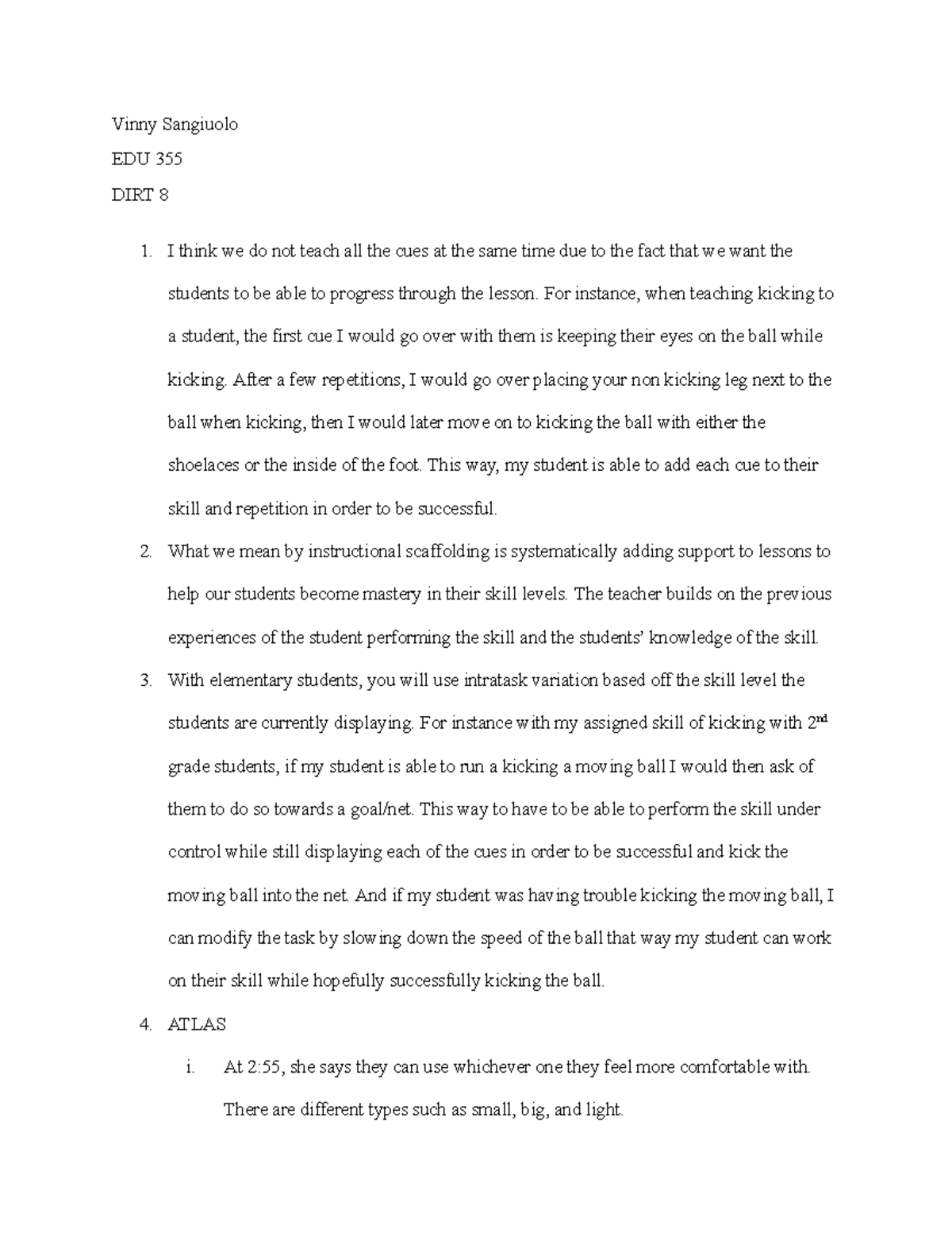 355 dirt 8 - Weekly reflection regarding teaching (can use as an ...