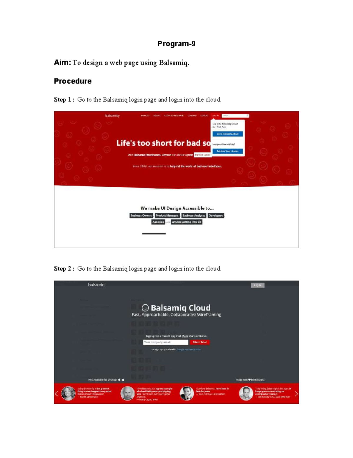 Web Development - B.tech - Program- Aim: To design a web page using Balsamiq. Procedure Step 1 ...