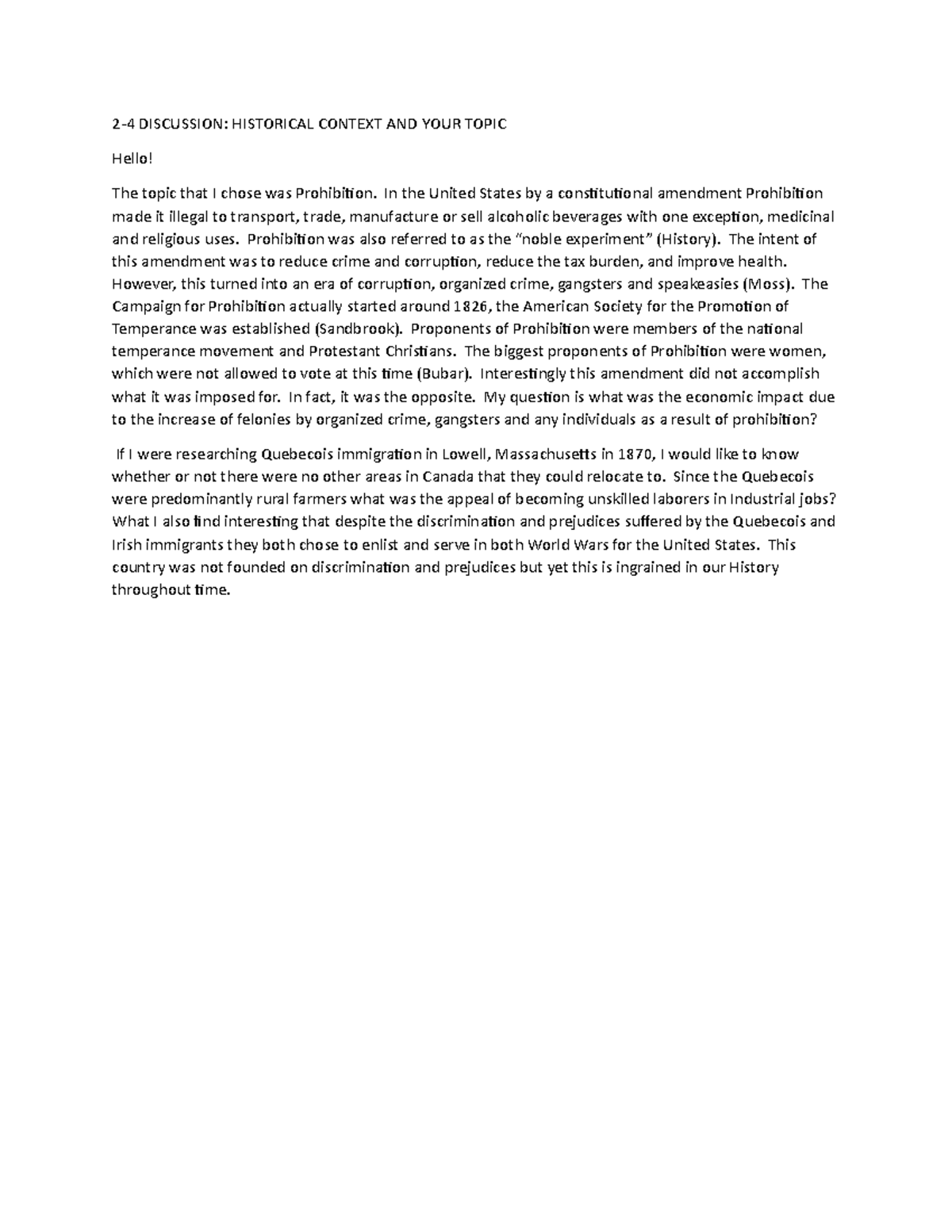 2-4 Discussion; Historical Context AND YOUR Topic - 2-4 DISCUSSION ...