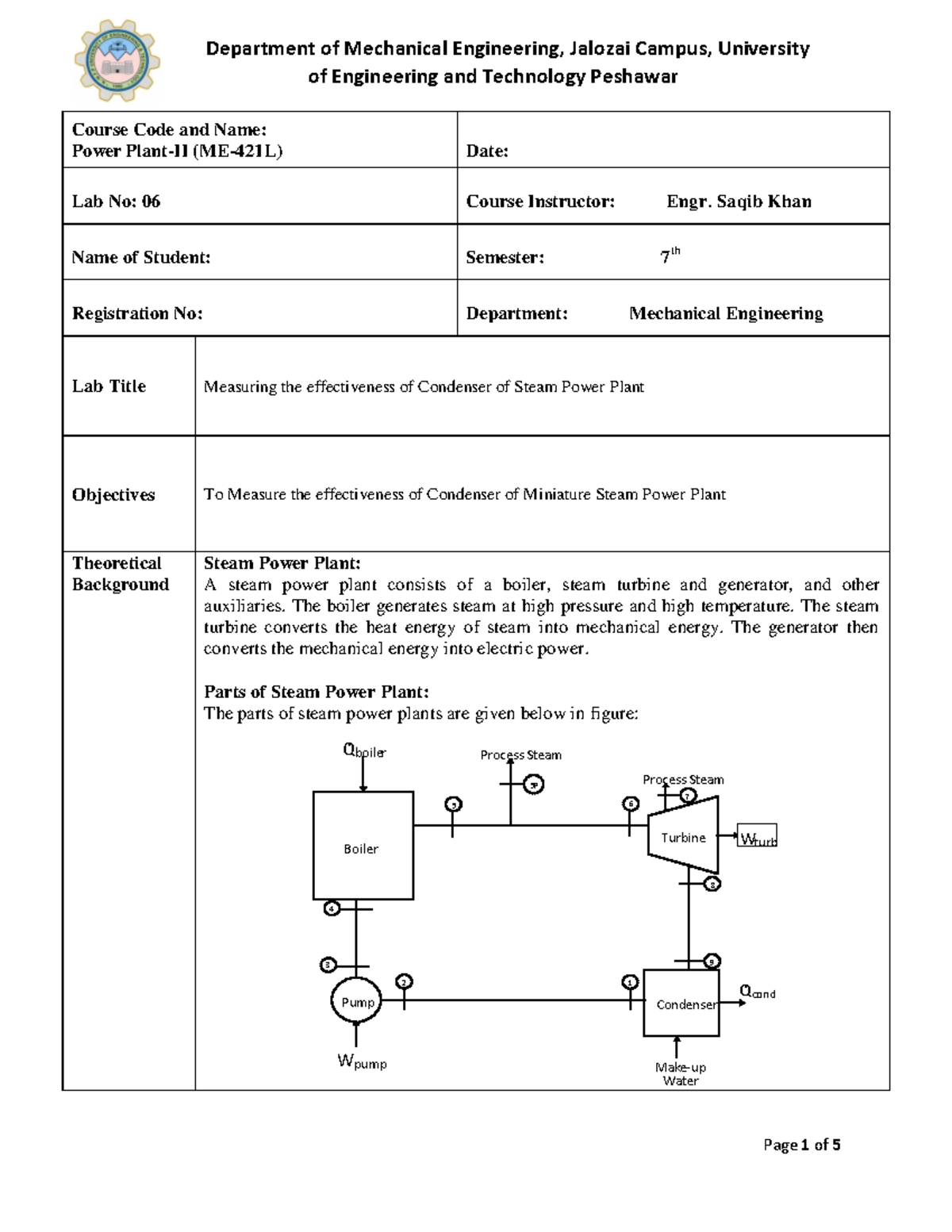 Lab Task 06 - of Engineering and Technology Peshawar Course Code and ...