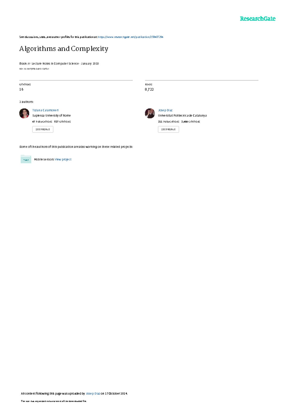 Algorithms and Complexity - See discussions, stats, and author profiles ...
