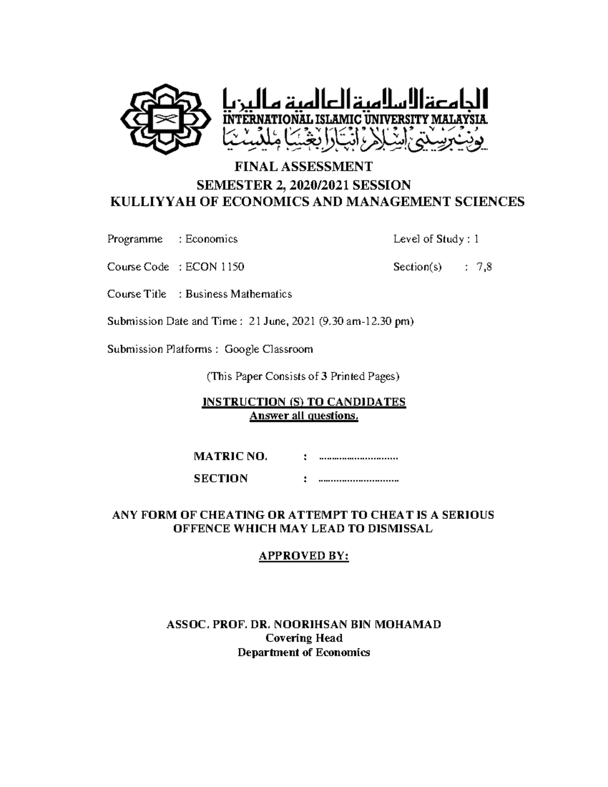 Final exam paper - X can be use why y - FINAL ASSESSMENT SEMESTER 2 ...