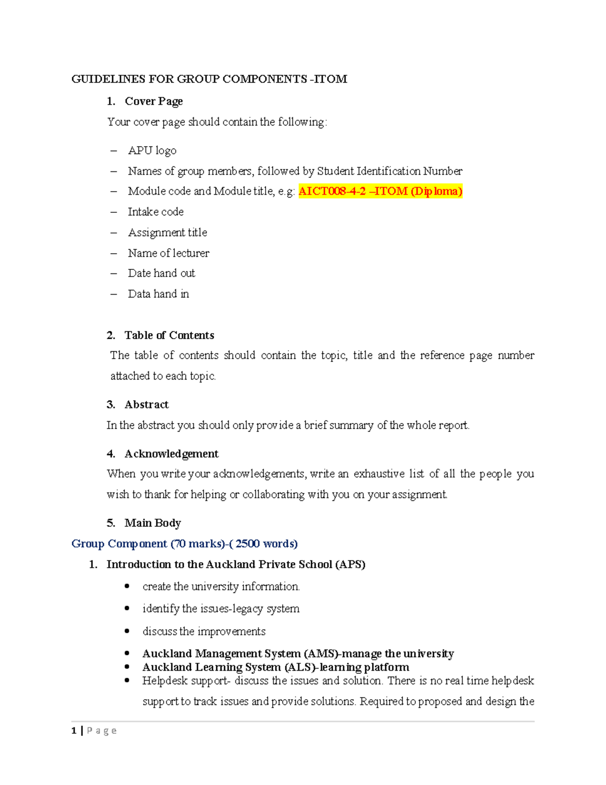 Guidelines FOR Group Components -ITOM - GUIDELINES FOR GROUP COMPONENTS ...