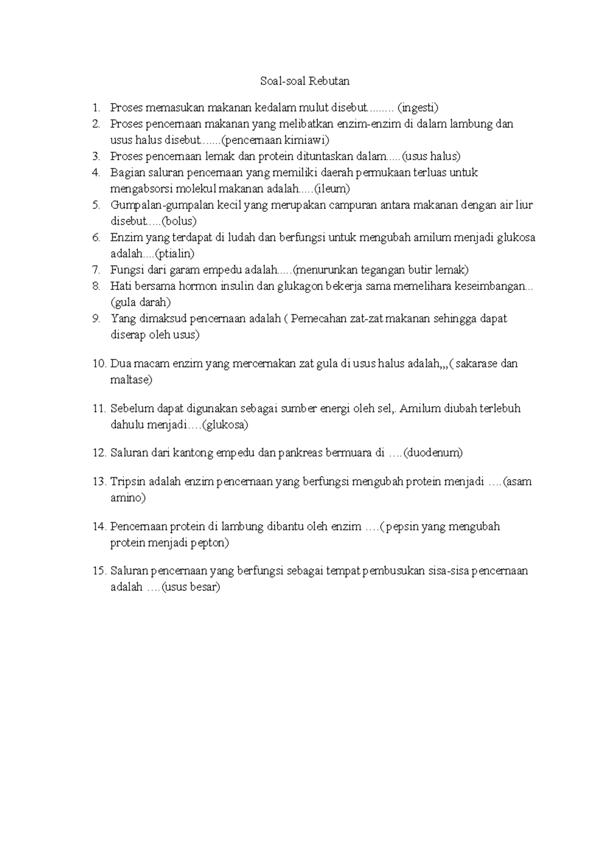 Soal - Soal - Soal-soal Rebutan Proses memasukan makanan kedalam mulut ...