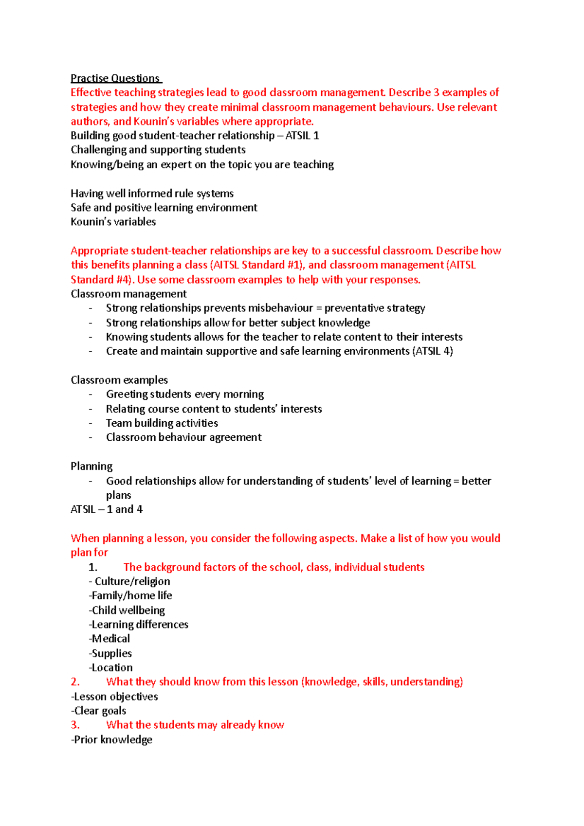 Practise Questions - summary notes - Practise Questions Effective ...