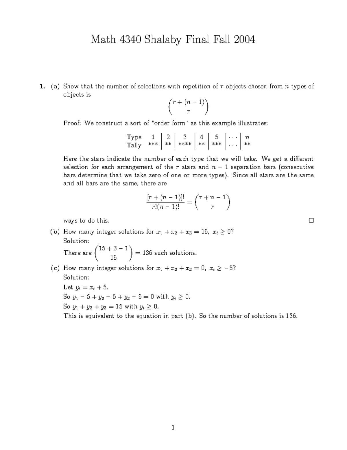 Math 4340 Shalaby Final Fall 2004 - Math 4340 Shalaby Final Fall 2004 ...