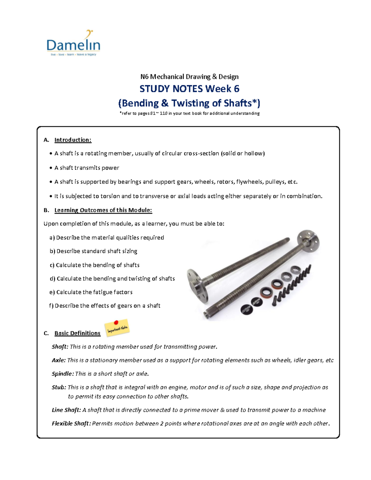 Study Notes Week 6 Bending Twisting of Shafts - N6 Mechanical Drawing ...