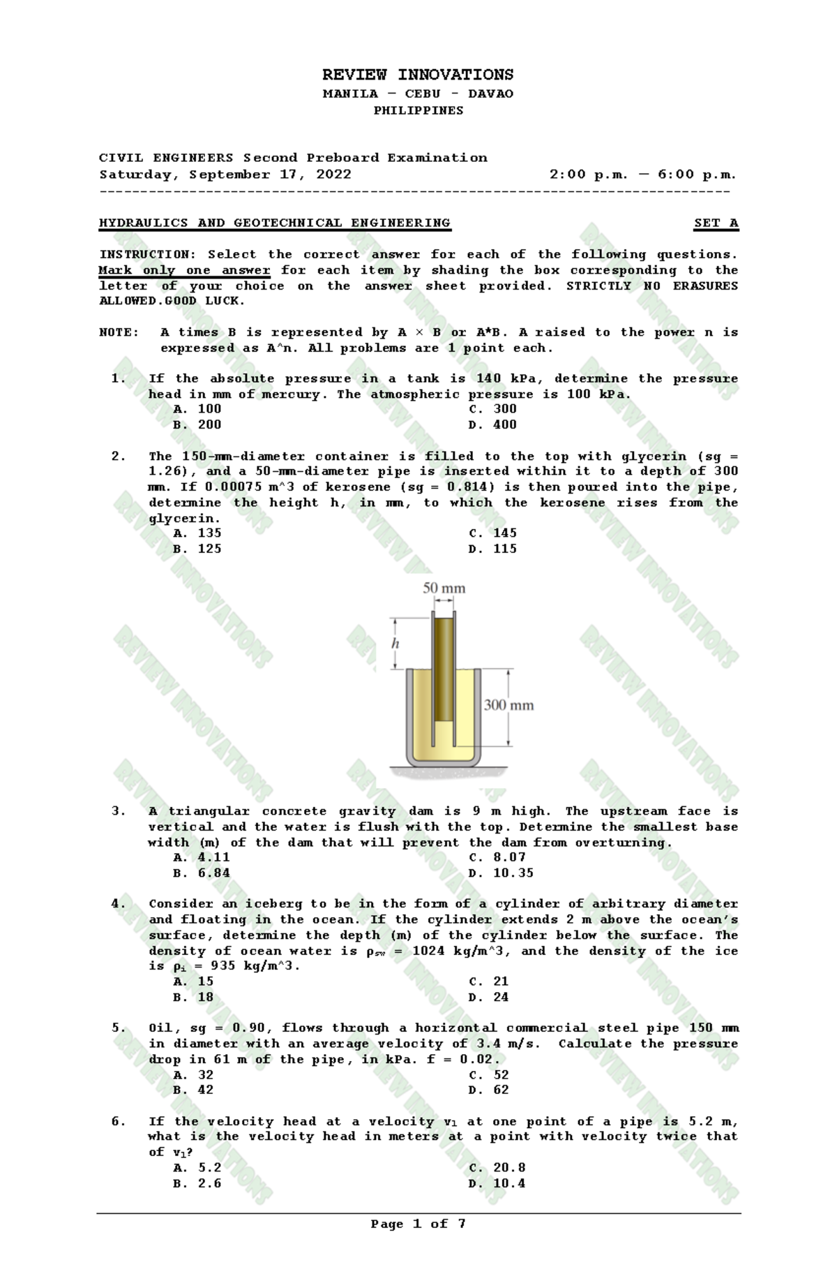 Preboard 2 HGE - REVIEW INNOVATIONS MANILA – CEBU - DAVAO PHILIPPINES CIVIL ENGINEERS Second ...