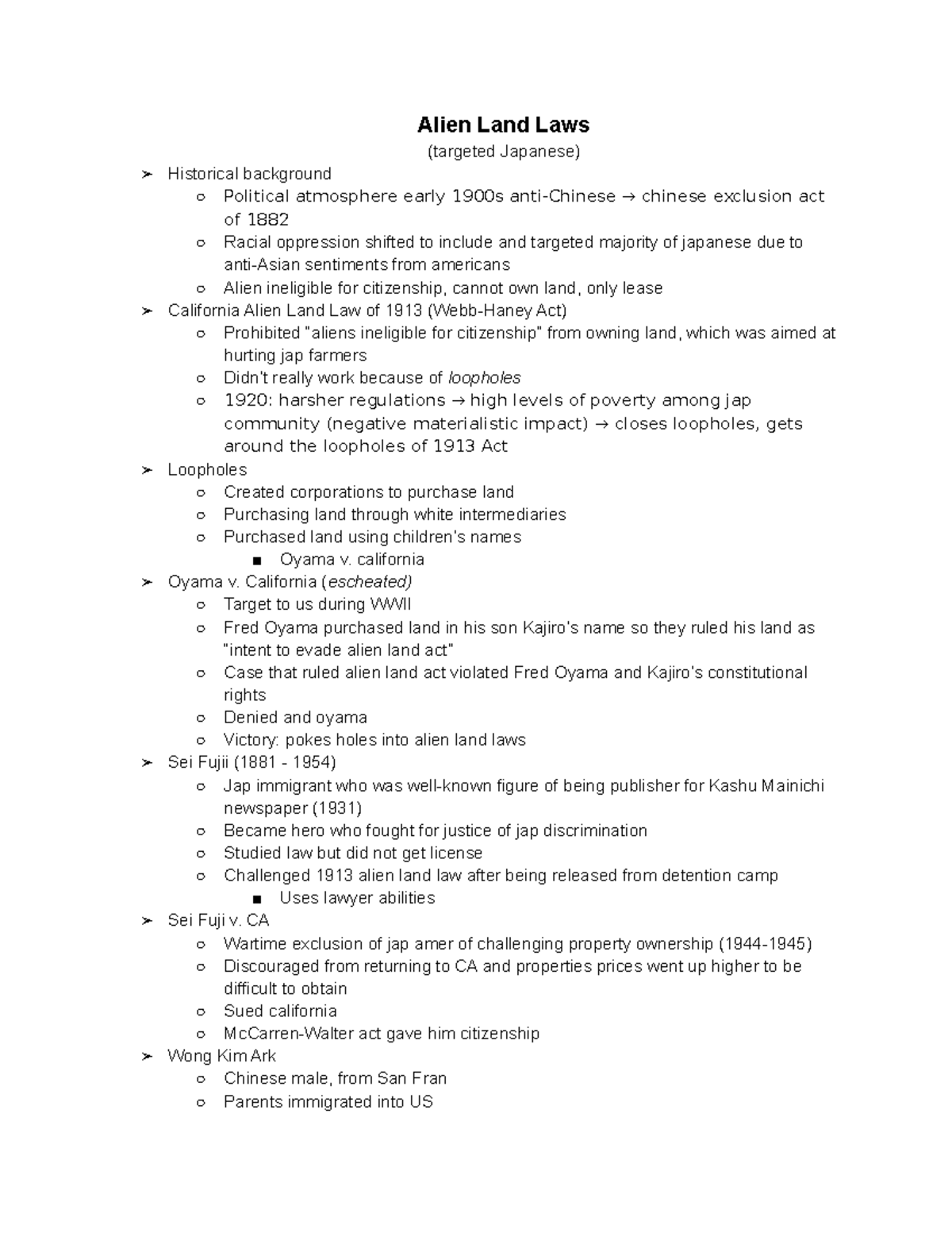 Alien Land Laws - california Oyama v. California (escheated) Target to ...
