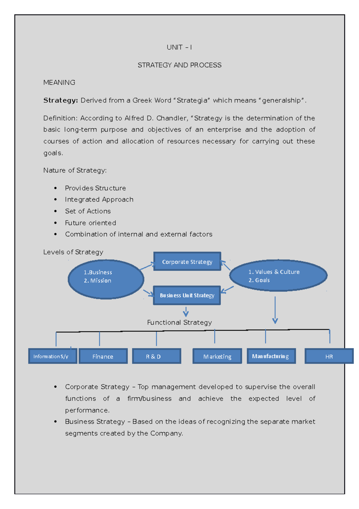 Strategic Mgmt - UNIT – I STRATEGY AND PROCESS MEANING Strategy ...