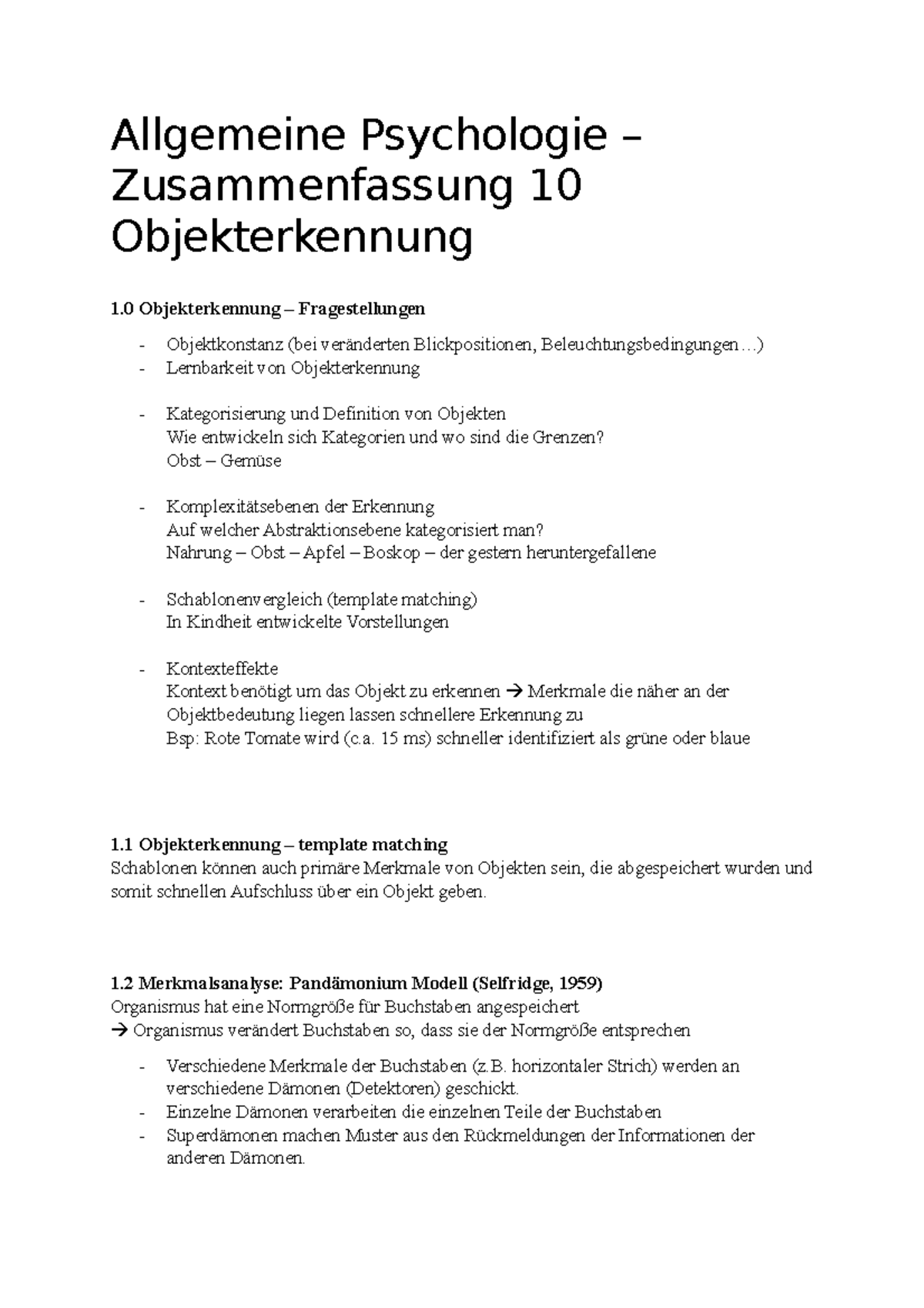 8. Zusammenfassung 10.2 Allgemeine Psychologie - Allgemeine Psychologie – Zusammenfassung 10 ...