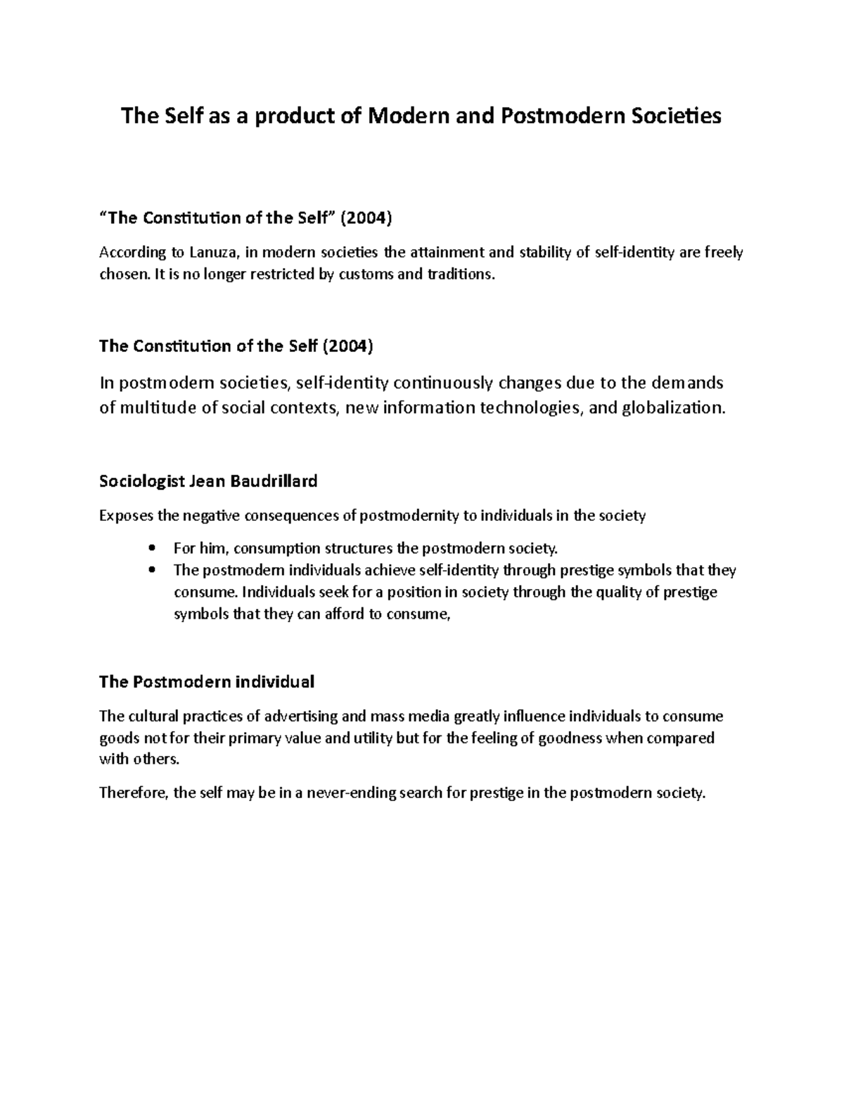 The Self as a product of Modern and Postmodern Societies - It is no ...