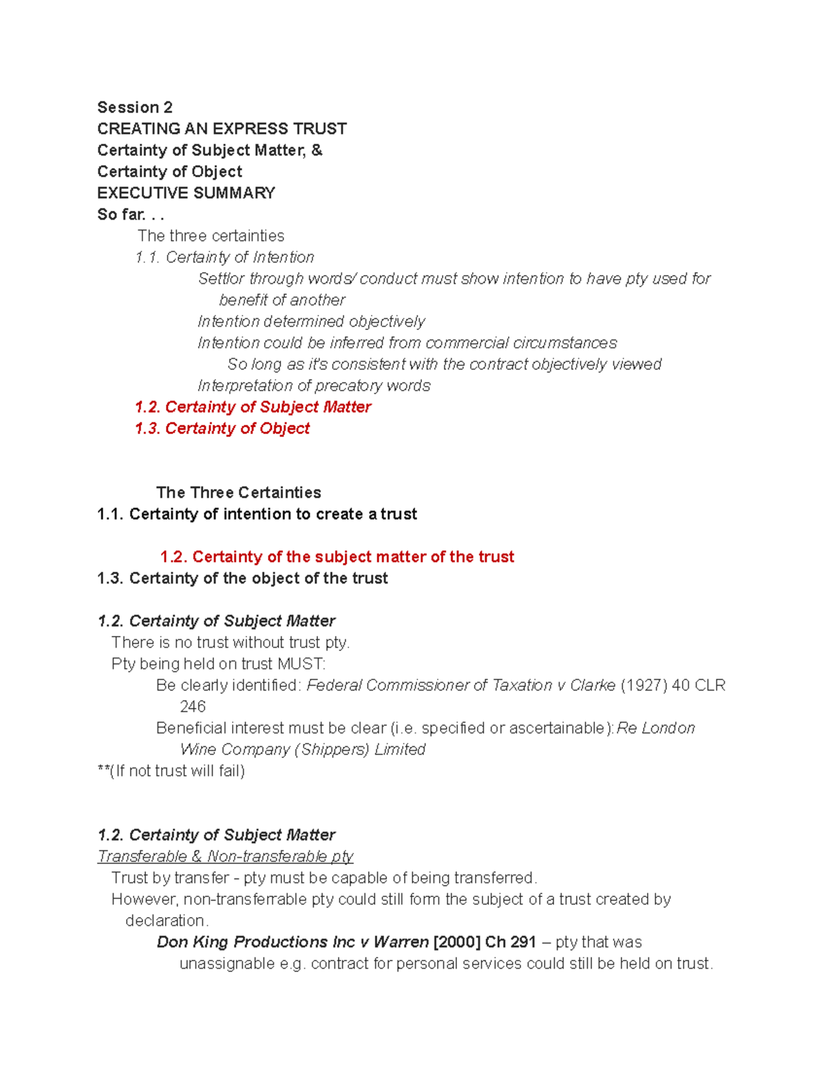 Creating AN Express Trust - Session 2 CREATING AN EXPRESS TRUST Certainty of Subject Matter ...