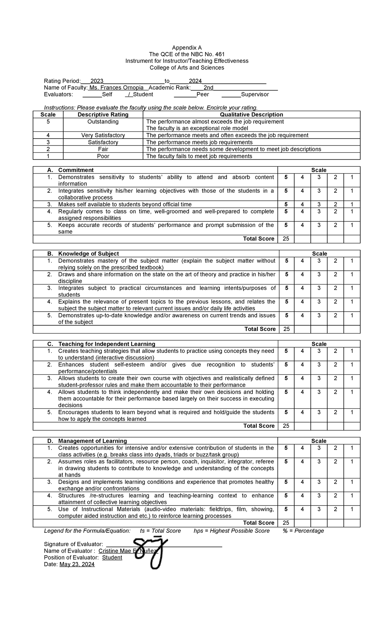Evaluation Form copy - notes - Appendix A The QCE of the NBC No. 461 ...