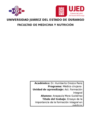 Ensayo Historia de la Famen - UNIVERSIDAD JUAREZ DEL ESTADO DE DURANGO ...