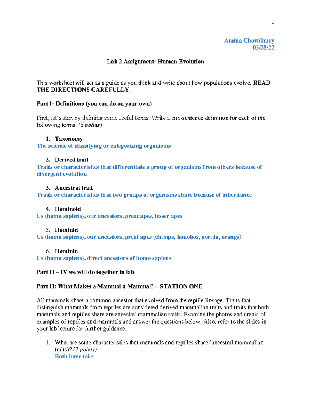 Lab 2 Assignment-Human Evolution - Amina Chowdhury 03/28/ Lab 2 ...
